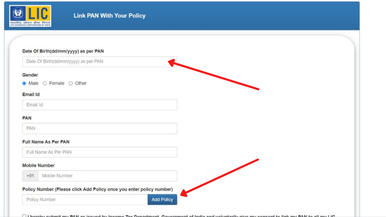 Link PAN with your LIC policies online - Dreamtrix Finance