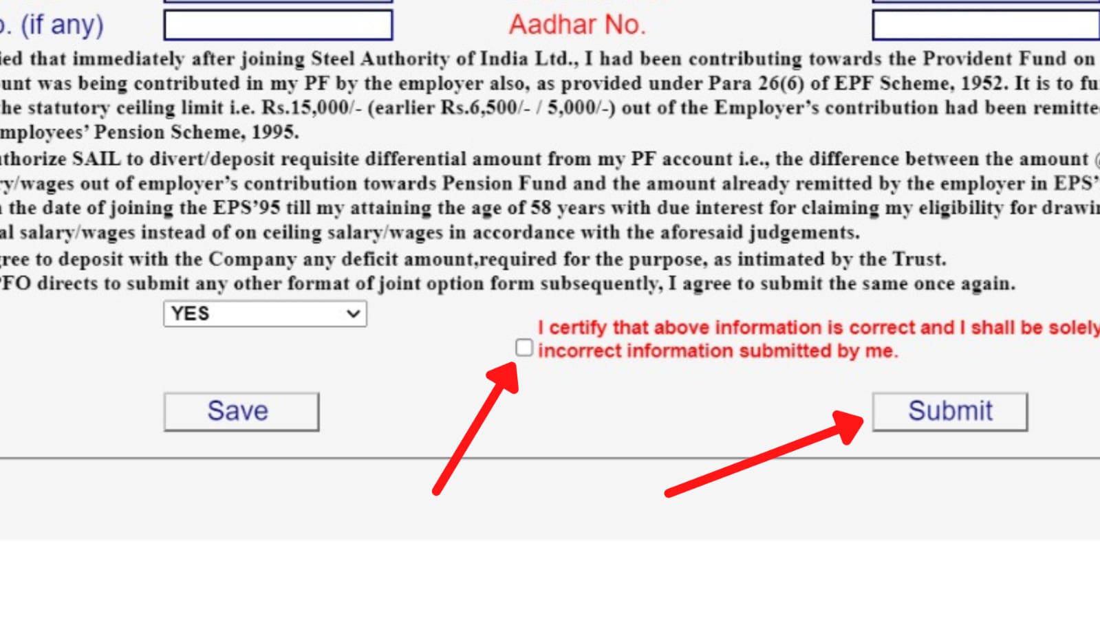 How To Fill Up SAIL EPS 95 Joint Option Form (Pension) Online ...